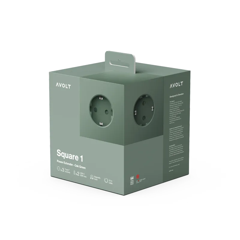 Avolt Square 1 USB-c 1,8 meter - Oak Green - Forma Studio